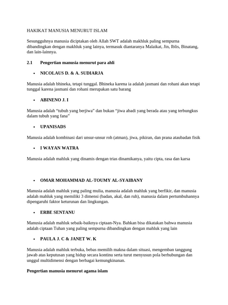 Hakikat Manusia Menurut Islam | PDF | Islamic Theology | Religious ...