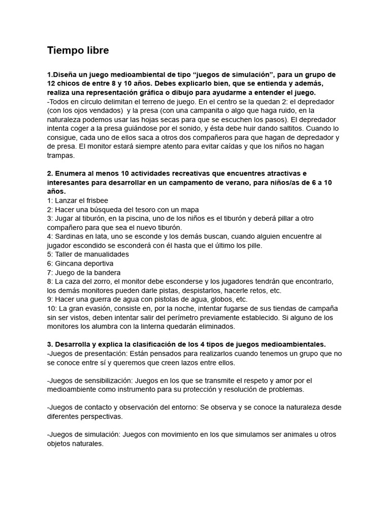 Tiempo Libre Tema 4 | PDF