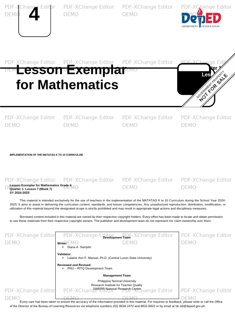 Q1 - LE - Mathematics 4 - Lesson 7 - Week 7 | PDF