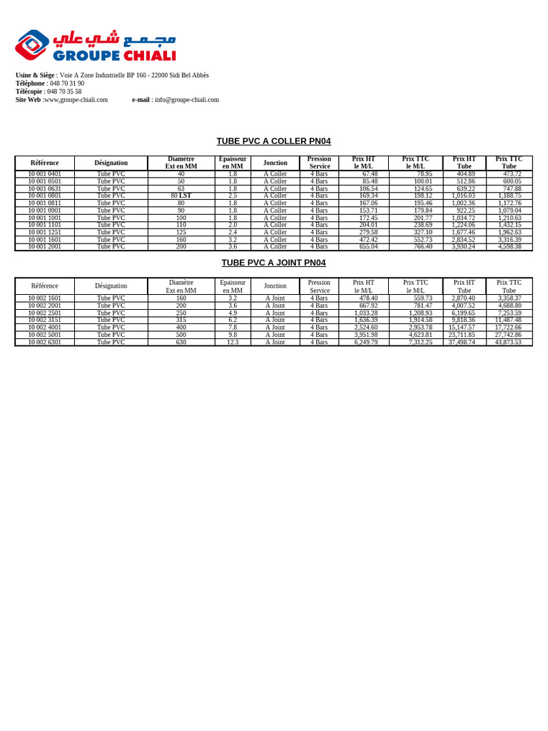 Tarifs PVC Janvier 2015 | PDF