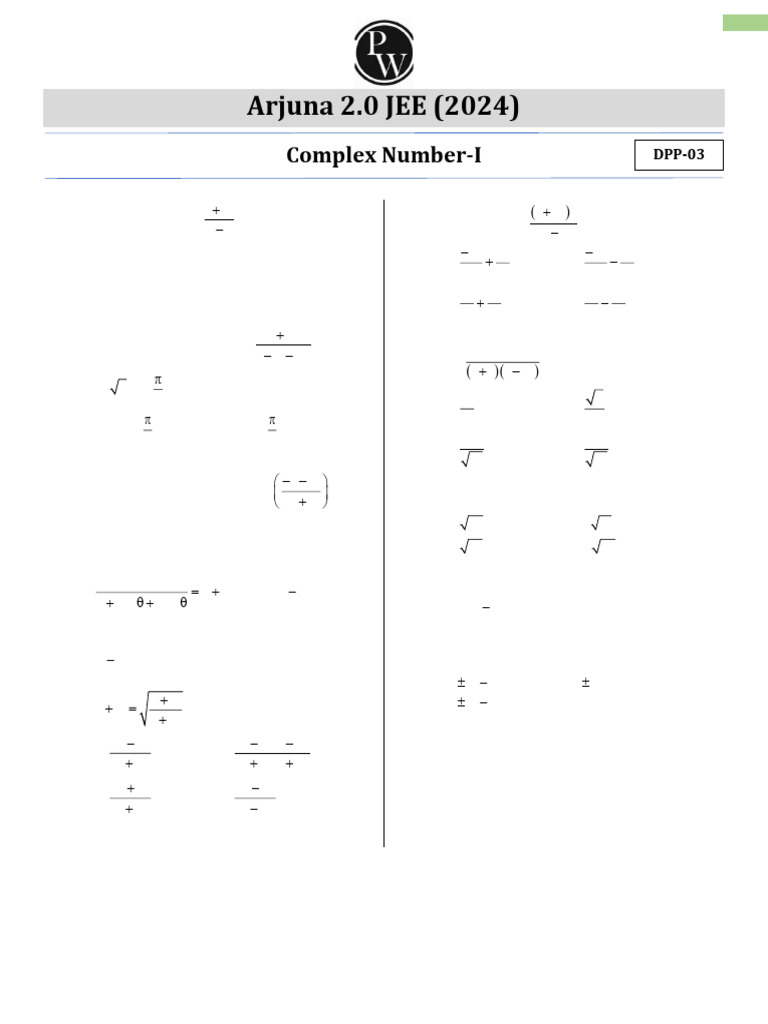 Complex Numbers-1 - DPP 03 (Of Lec 04) - Arjuna JEE 2.0 2024 | PDF