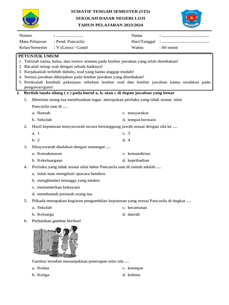 Soal PTS Kelas 5 Sms.1 - PKN | PDF