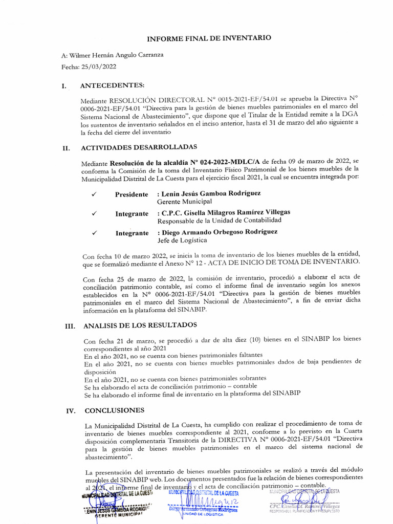 Informe Final de Inventario - PDF - 2019 | PDF