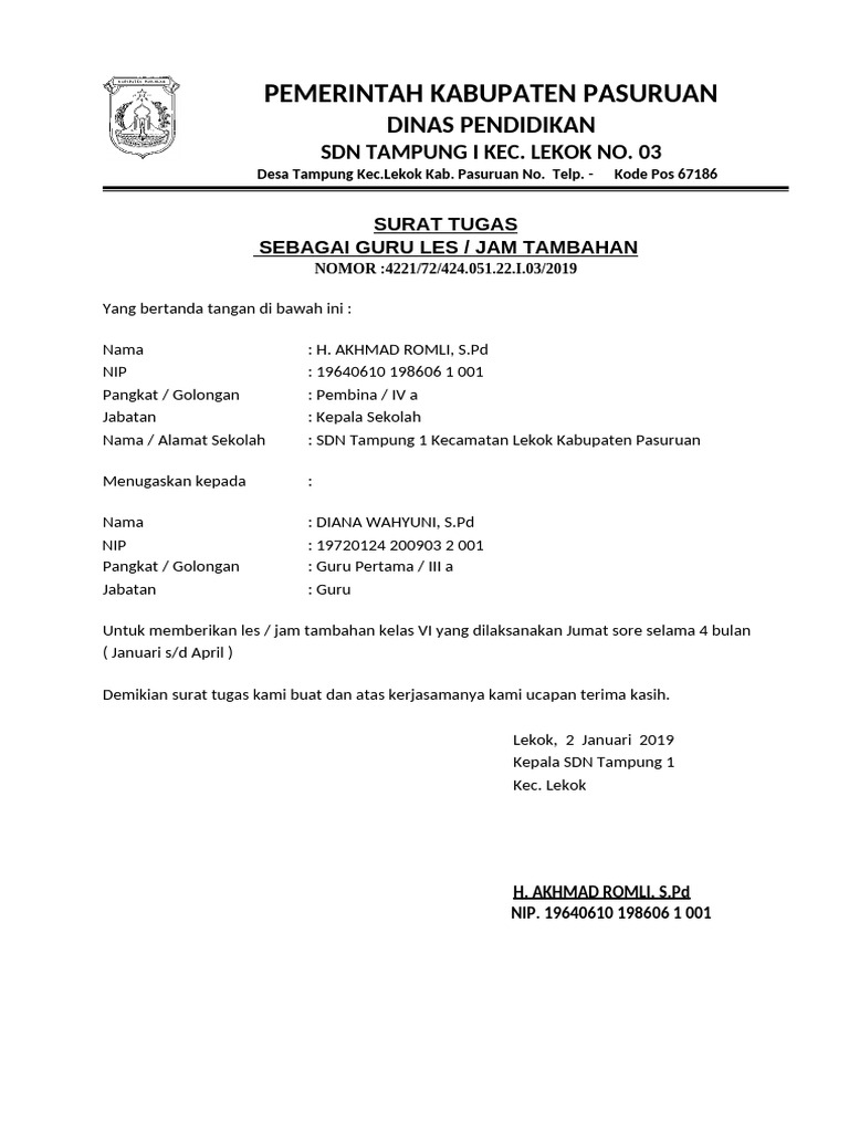 SK Tugas Jam Tambahan | PDF