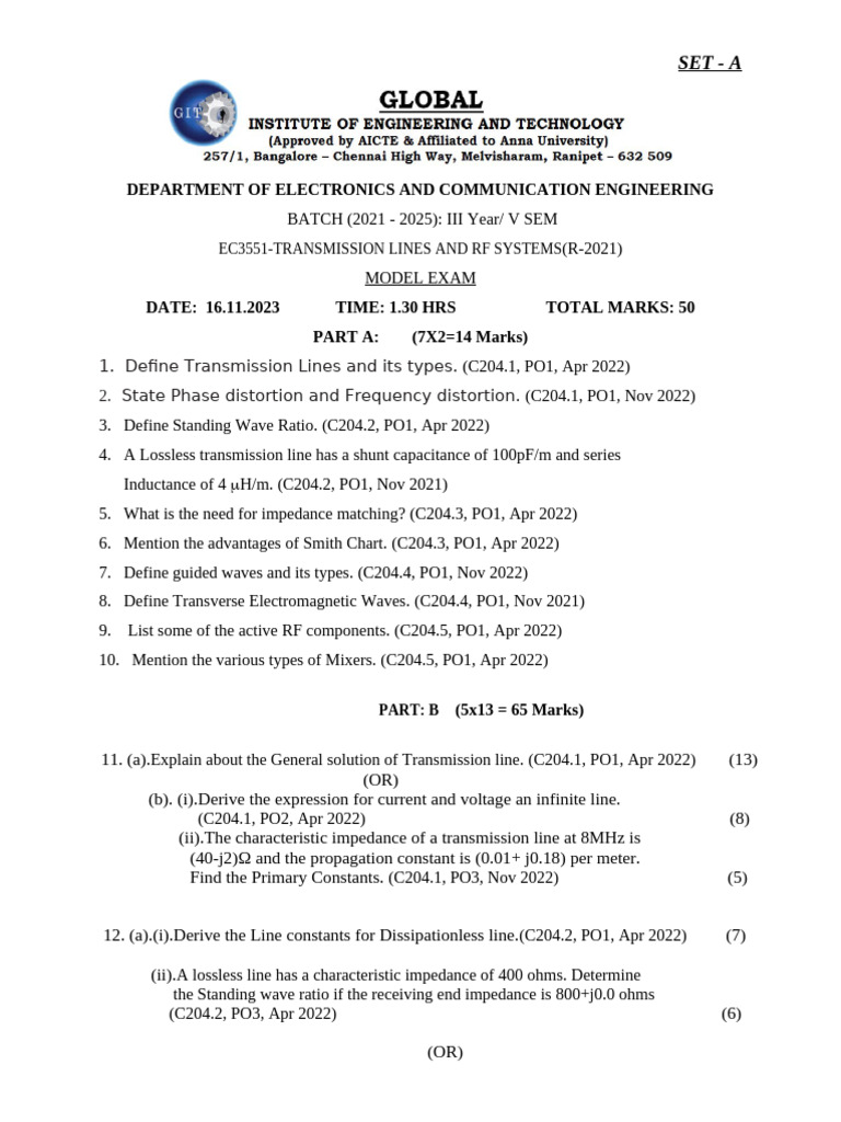 TLRF Model Exam QP Set A | PDF