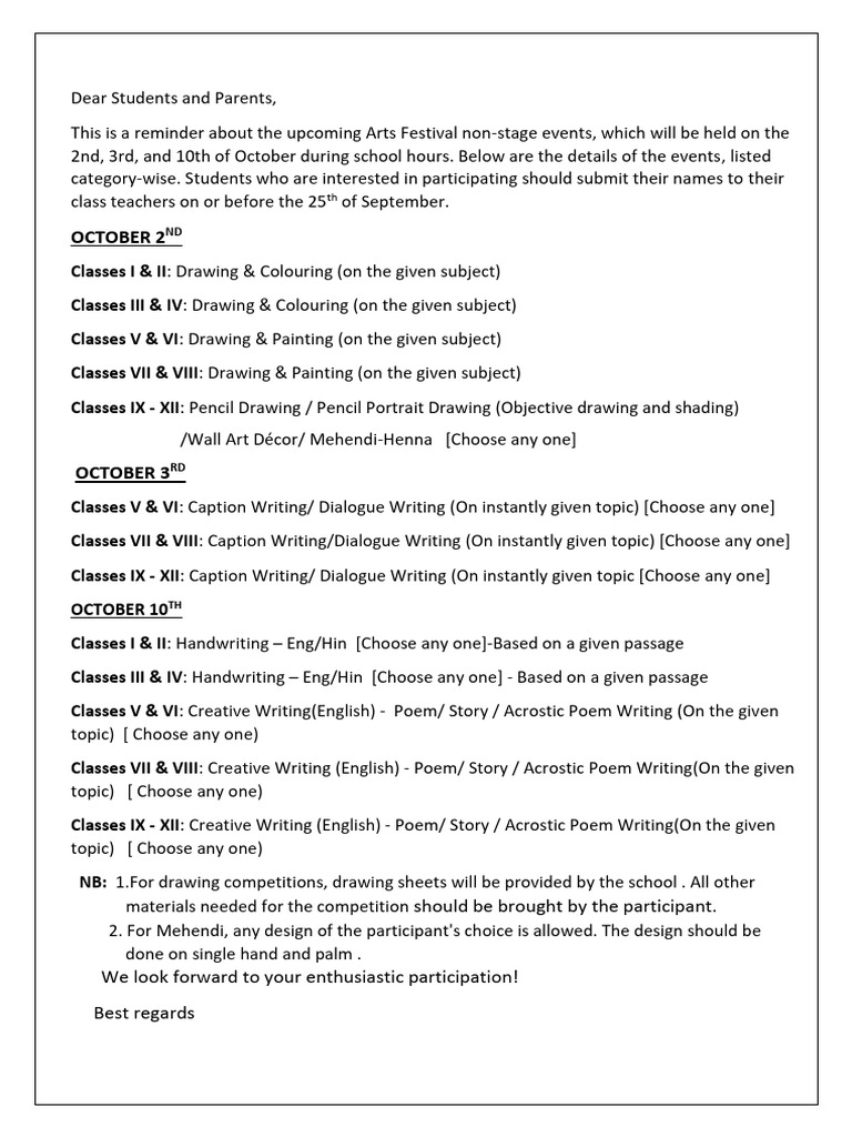 Arts Festival - Non Stage Reminder-2 | PDF