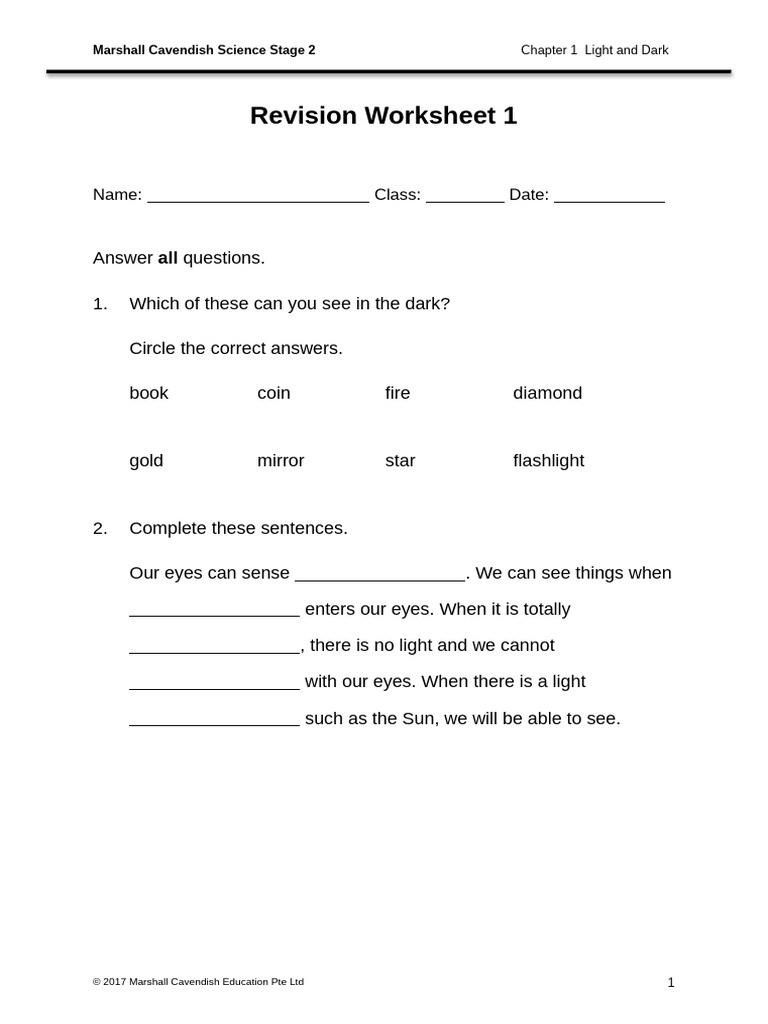 MC Science - Revision WS - Stage 2 - C01 | PDF