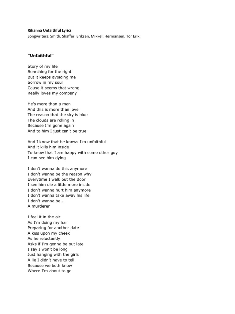 Rihanna Unfaithful Lyrics | PDF