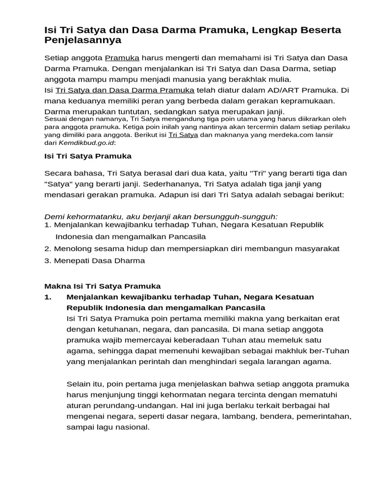 Isi Tri Satya Dan Dasa Darma Pramuka | PDF