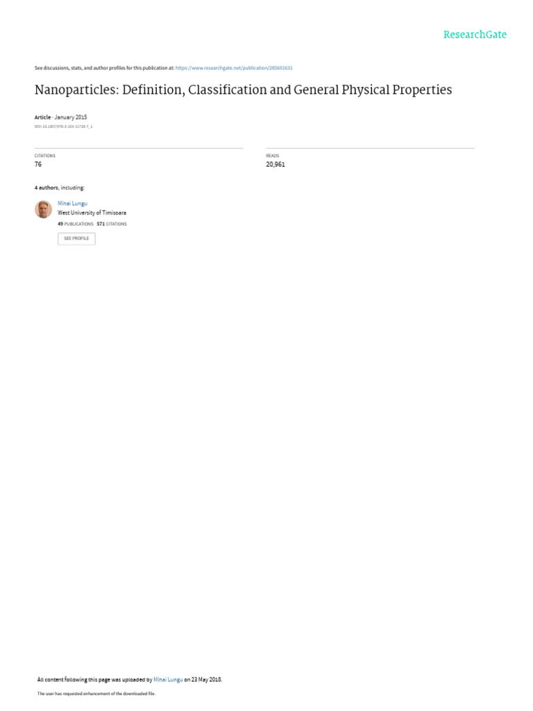 Nanoparticles: Definition, Classification and General Physical ...