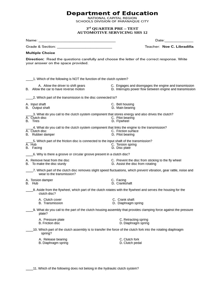 3rd Quarter Pre-Test | PDF