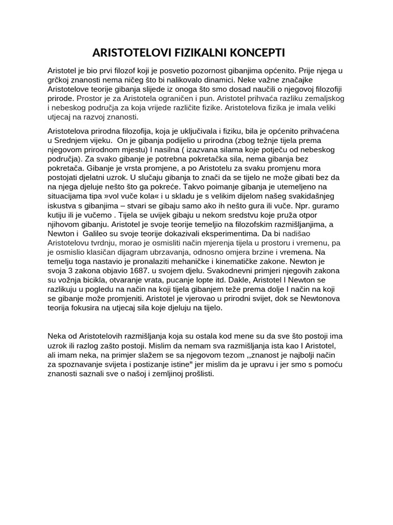 Aristotelovi Fizikalni Koncepti KC | PDF