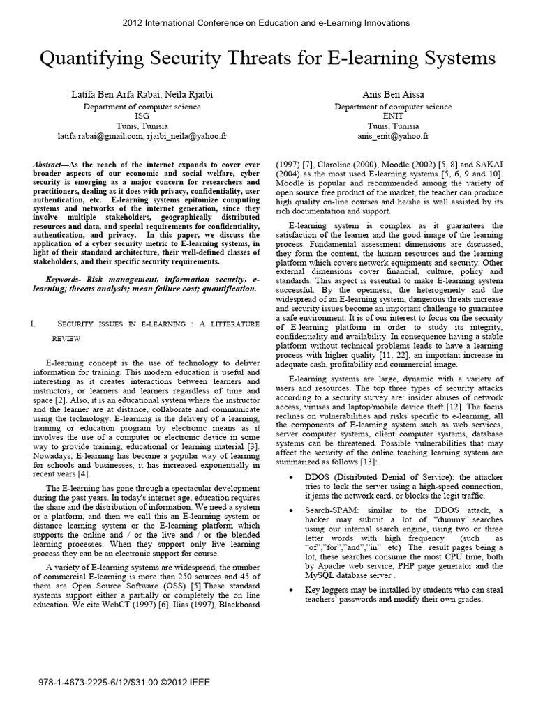 Quantifying Security Threats For E-Learning Systems | PDF