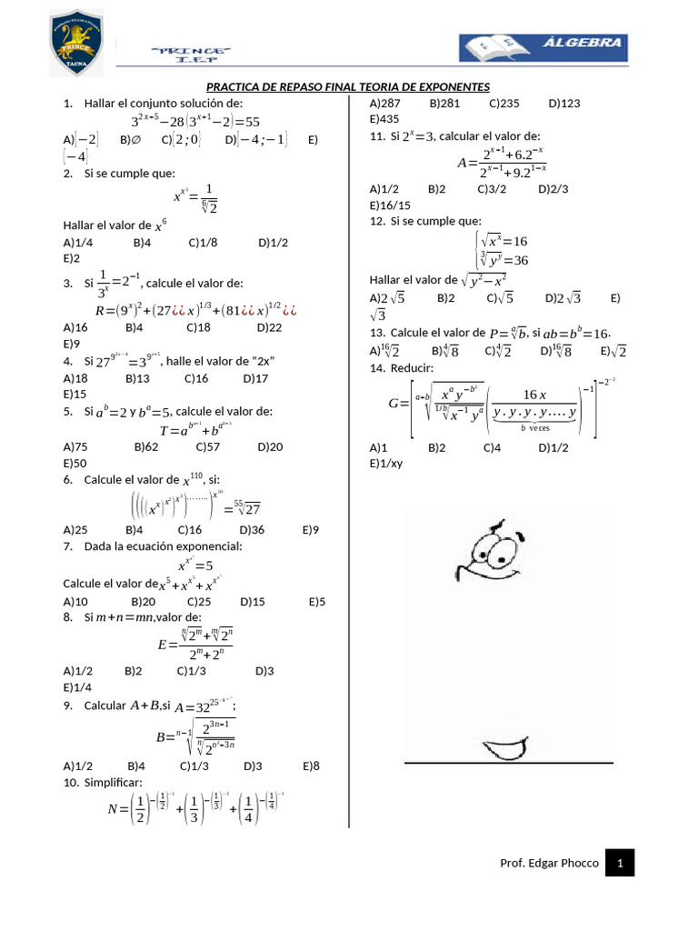 Practica de Repaso Final Teoria de Exponentes | PDF