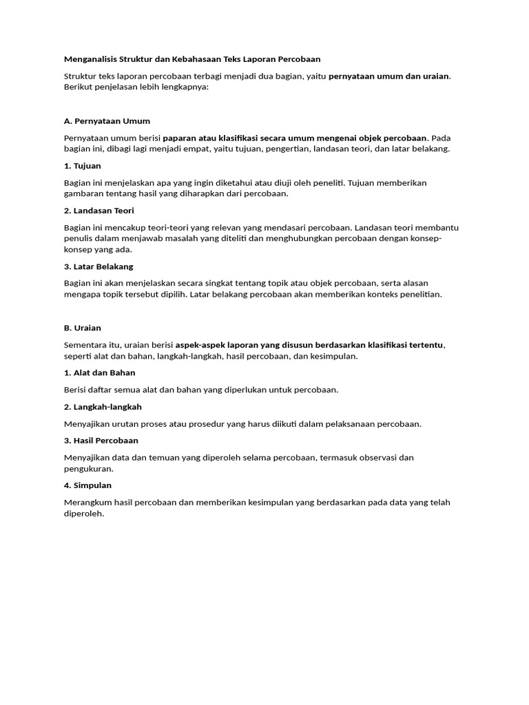 Menganalisis Struktur Dan Kebahasaan Teks Laporan Percobaan | PDF
