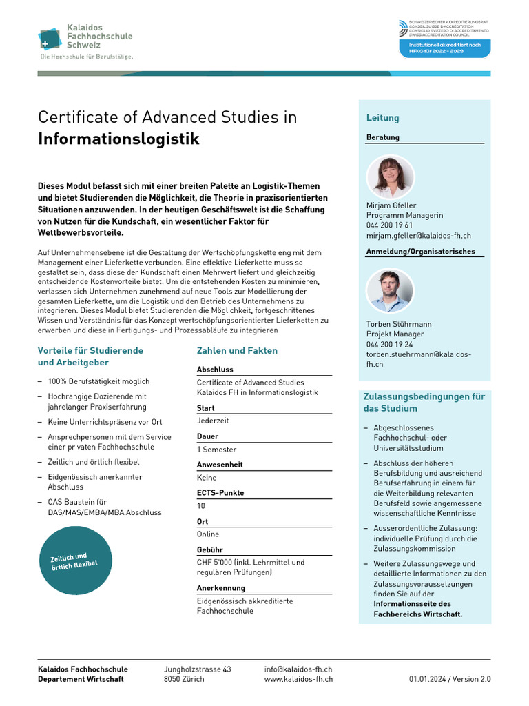 Factsheet CAS Informationslogistik Fernstudium 10 ECTS | PDF
