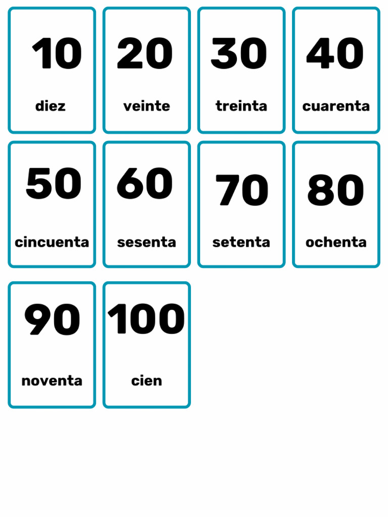 Tarjetas de Números de 10 en 10 Hasta El 100 | PDF