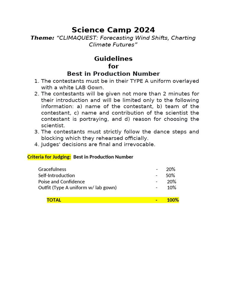 Best in Production Number - Criteria | PDF