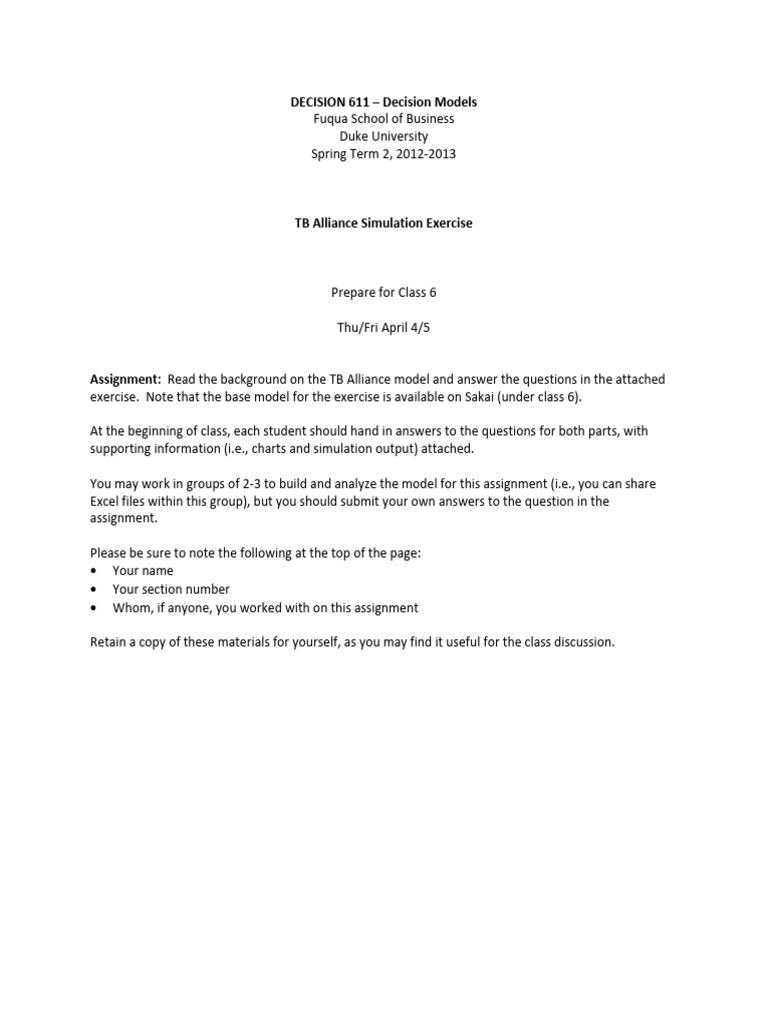 TB Alliance Exercise 2013 | PDF