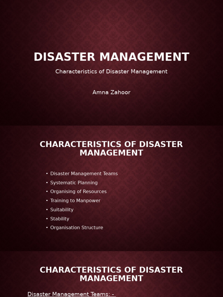 Characteristics of Disaster Management MSC IV | PDF