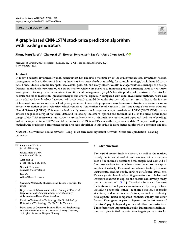 A Graph Based CNN LSTM Stock Price Prediction Algorithm | PDF