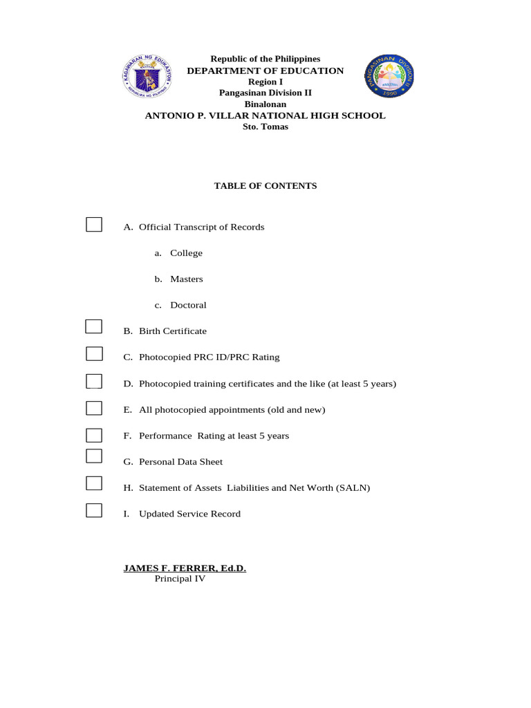 Checklist For 201 File | PDF