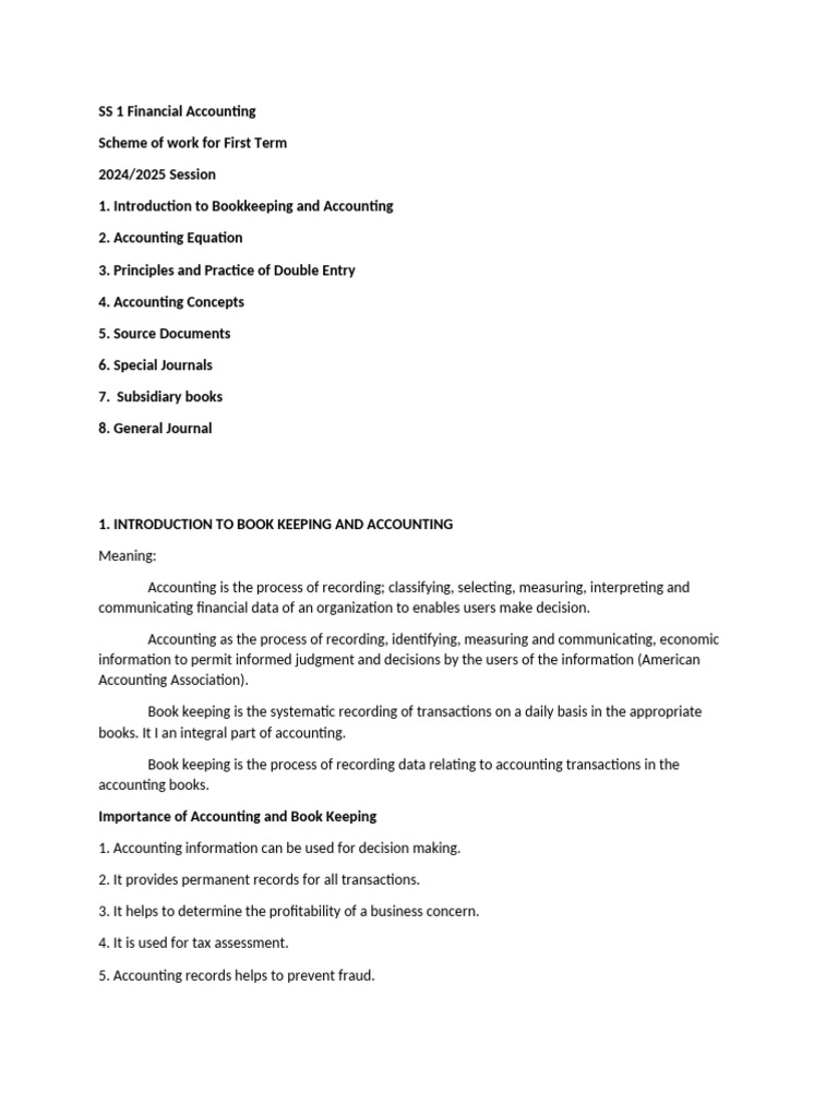 SS 1 Fin. Account E-Note | PDF | Debits And Credits | Bookkeeping