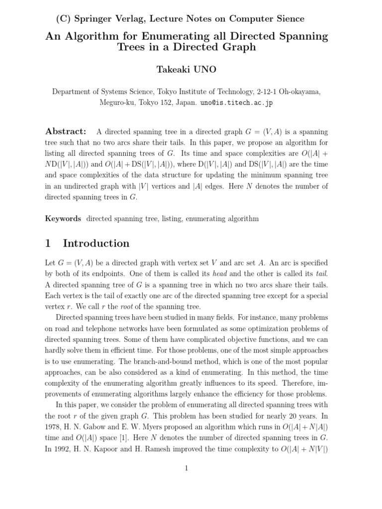 An Algorithm For Enumerating All Directed Spanning Trees In A Directed Graph Pdf