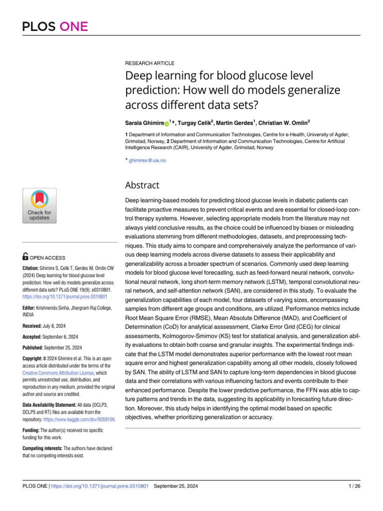 Deep Learning For Blood Glucos | PDF