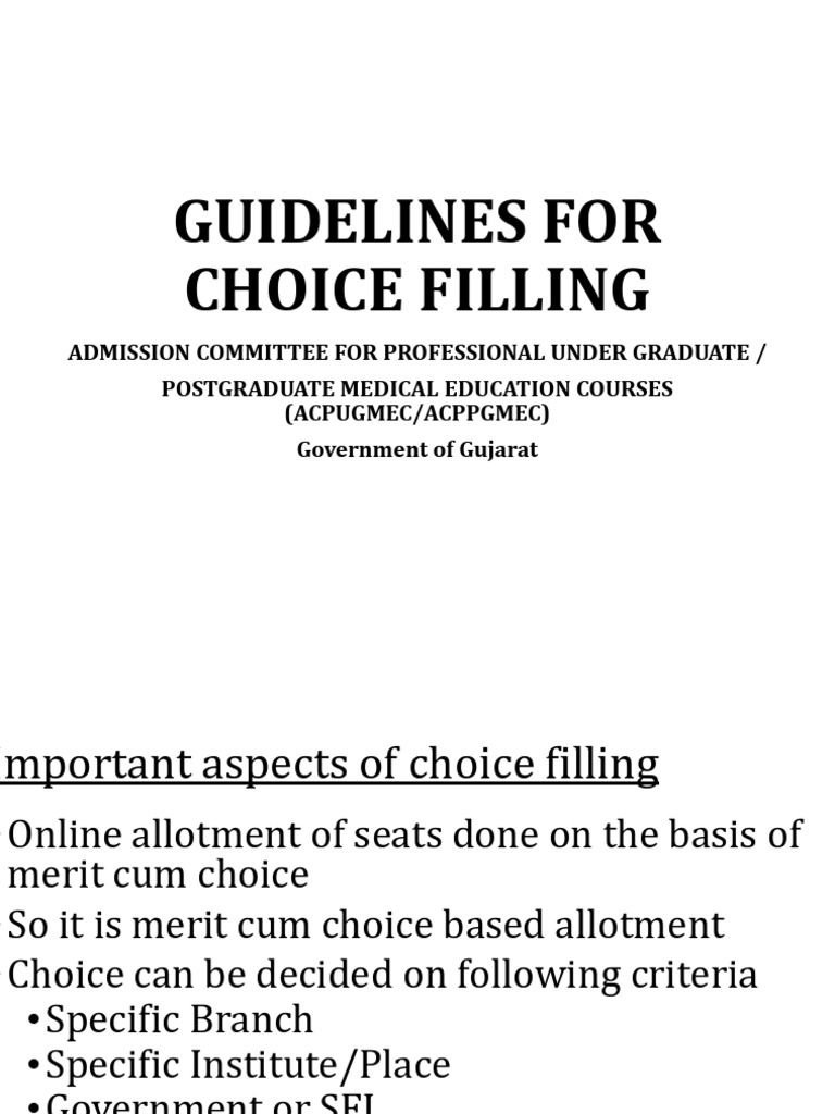Guidelines For AYUSH PG Choice Filling | PDF