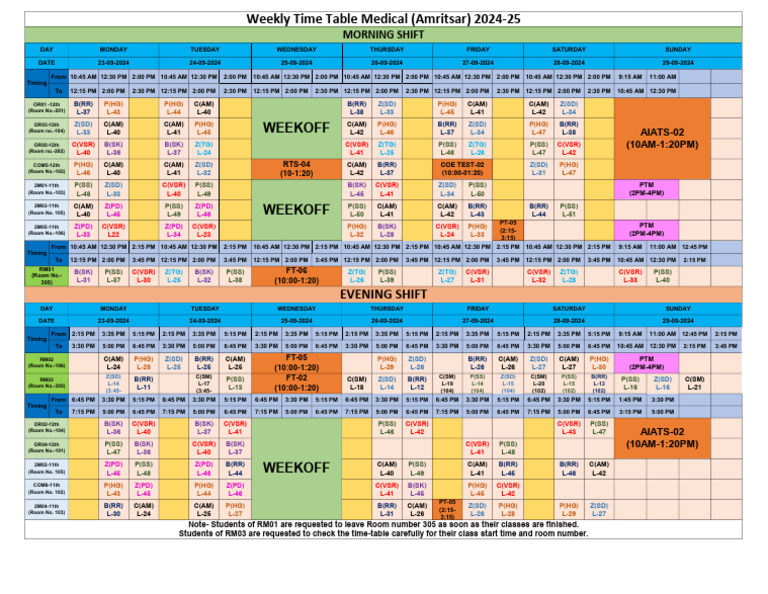 Medical Time Table 23sep 2024 To 29sep 2024 | PDF