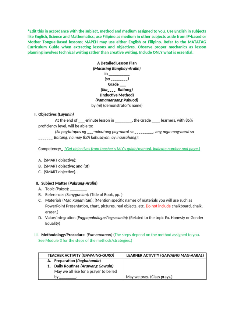 Template Detailed Lesson Plan | PDF