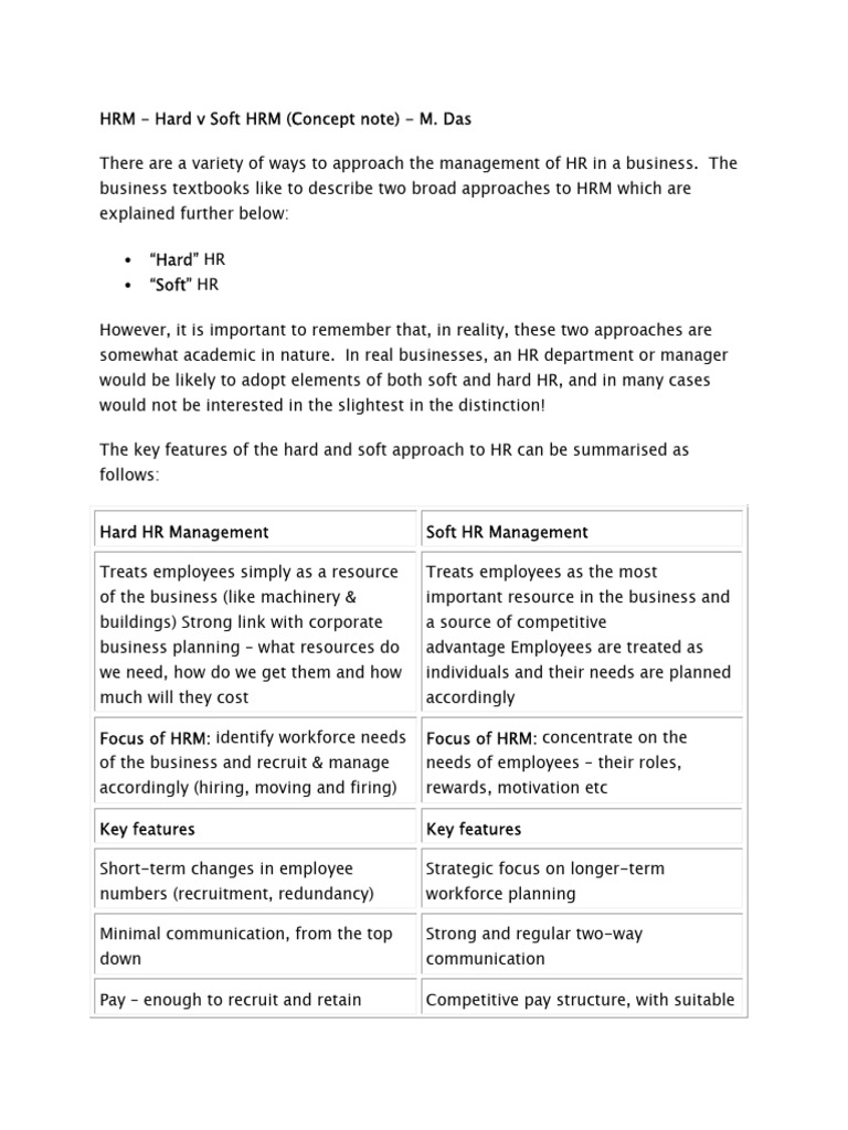 Hard vs Soft HRM: Key Differences Explained | PDF | Human Resource ...