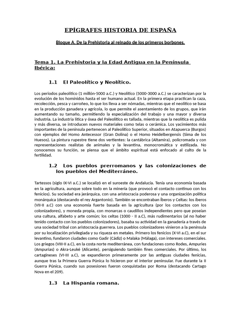 Epígrafes Historia de España. Bloque A (Temas 1, 2 y 3) | PDF | Al ...