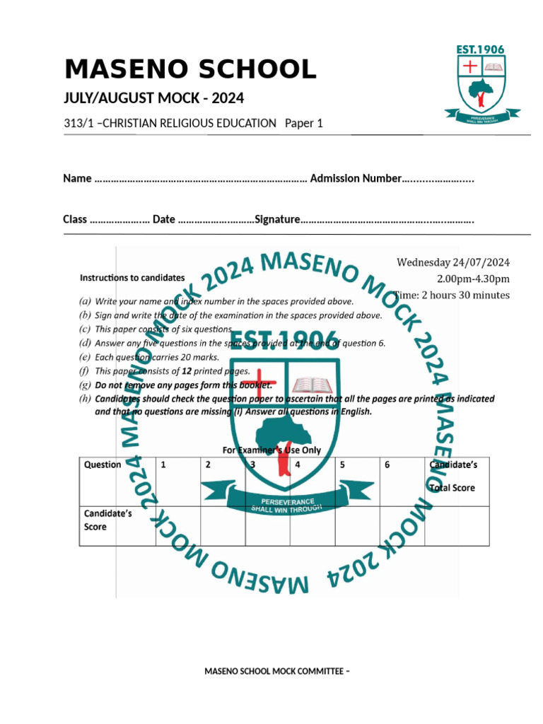 Cre Paper 1 Mock 2024 | PDF