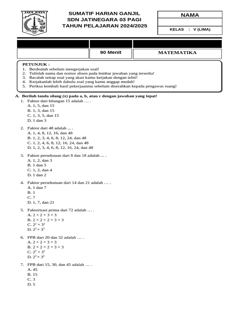 Soal PH Bab 2 MTK KLS 5 | PDF