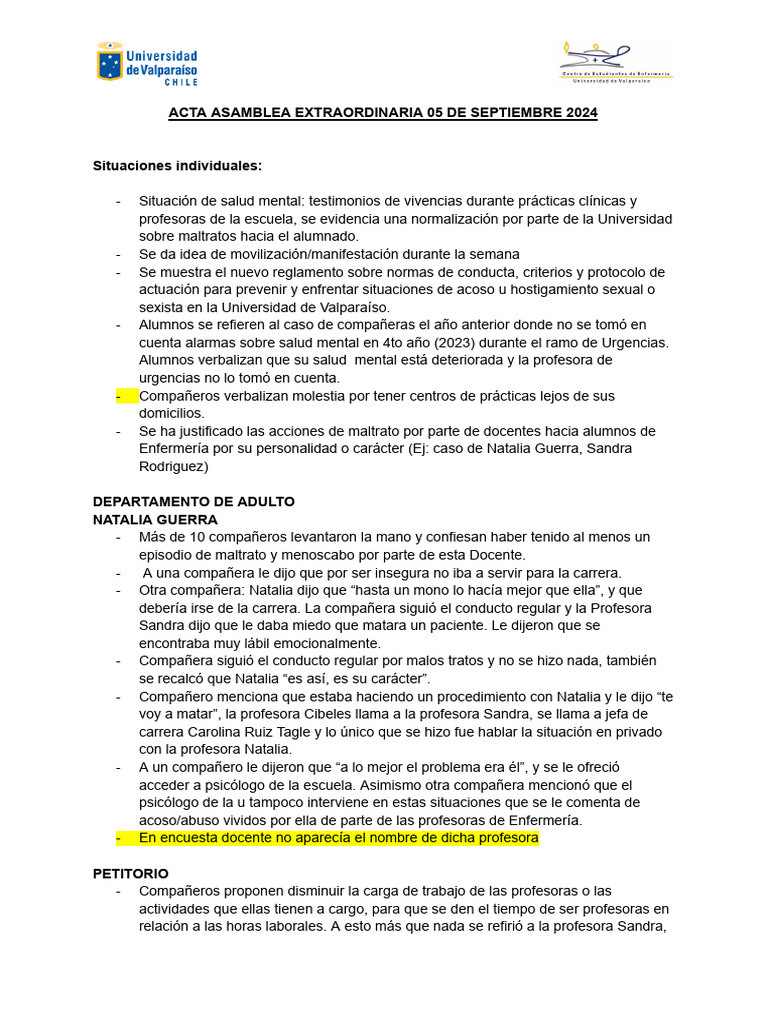 Acta Asamblea Extraordinaria 06 de Septiembre 2024 | PDF