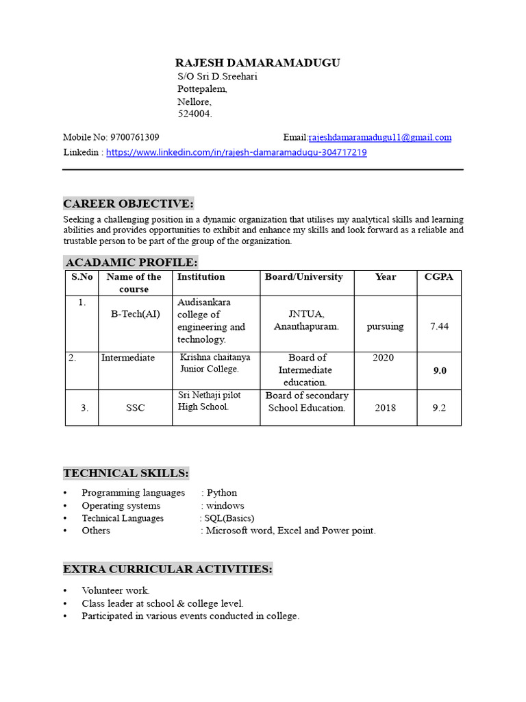 Rajesh Resume PDF | PDF