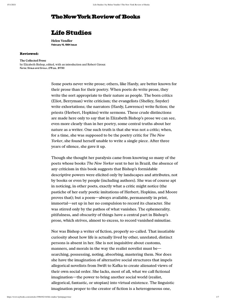 Life Studies - by Helen Vendler - The New York Review of Books | PDF ...