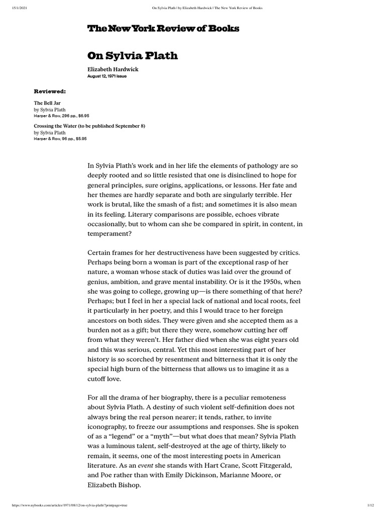 On Sylvia Plath - by Elizabeth Hardwick - The New York Review of Books ...