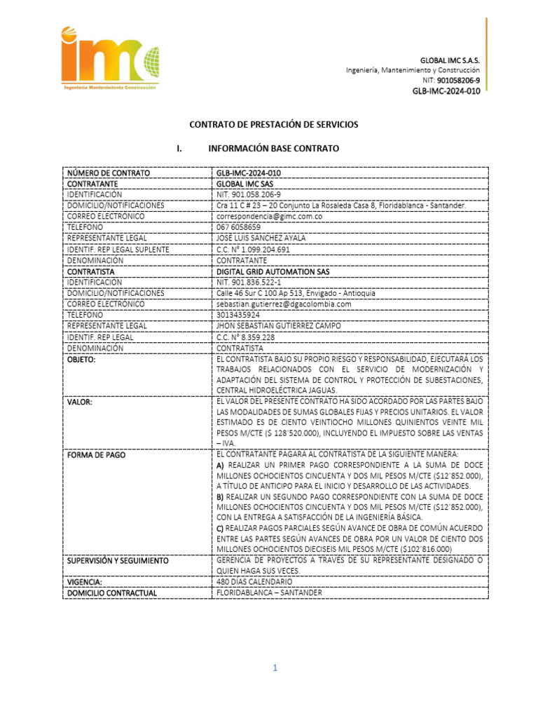 Contrato Glb-Imc-2024-010 - Control Jaguas | PDF