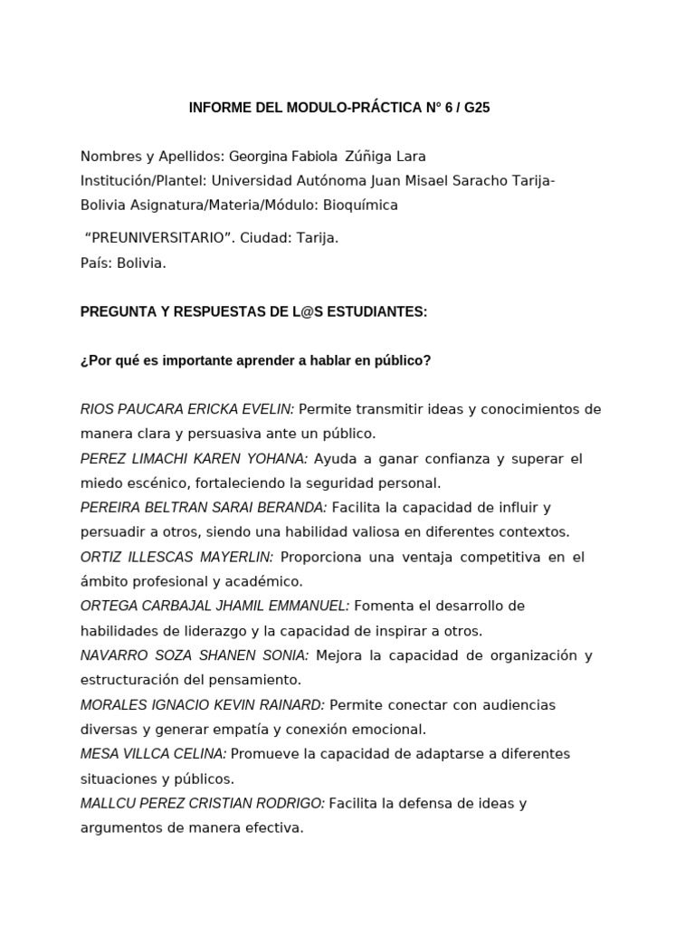 Informe Modulo-Práctico N°6 Docente Tutor G25. | PDF