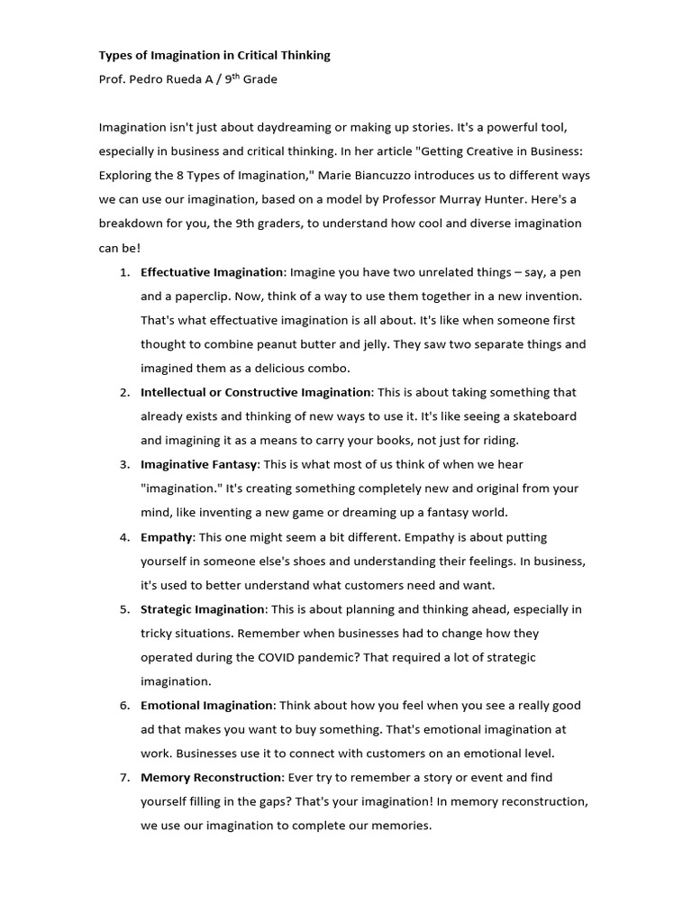 Types of Imagination in Critical Thinking | PDF