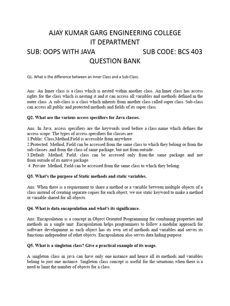 QuestionBank JAVA BCS403 | PDF | Java Virtual Machine | Teaching ...