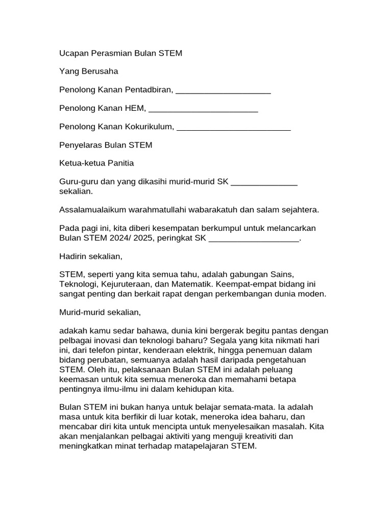 Ucapan Perasmian Bulan STEM | PDF