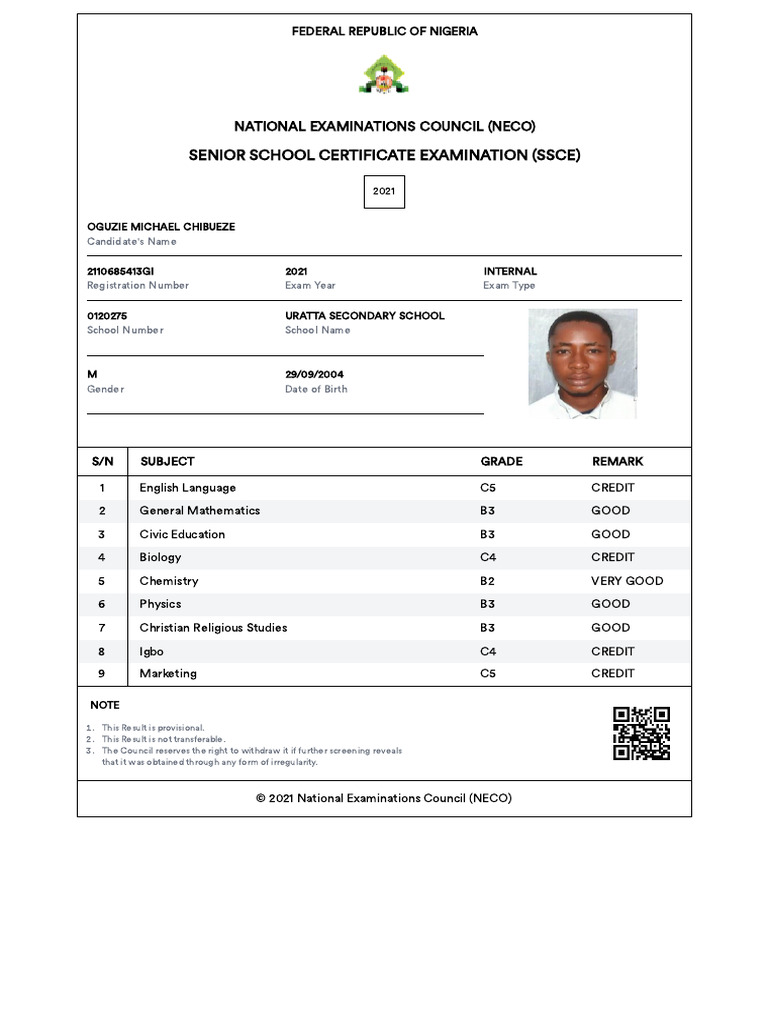 NECO Results Portal | PDF
