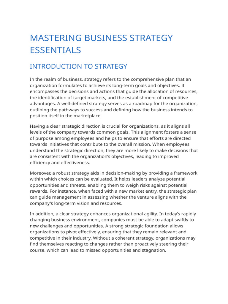 Mastering Business Strategy Essentials | PDF