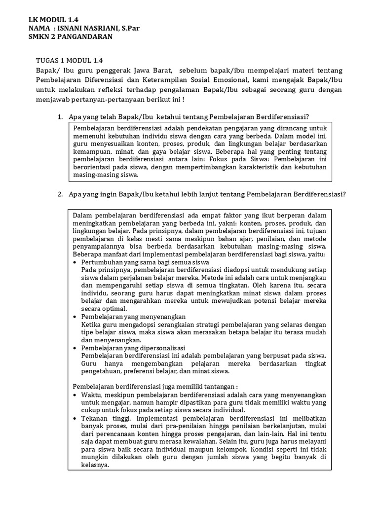 LK Modul 1.4 Level 1 Isnani | PDF