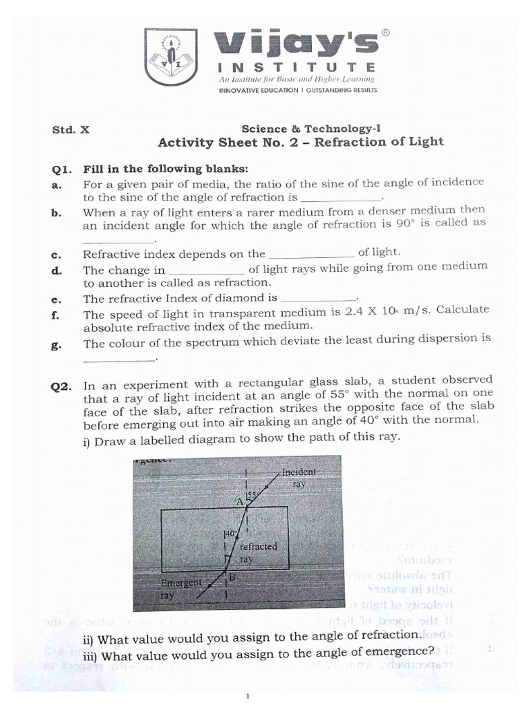 Activity Sheet No. 2 - Refraction of Light | PDF