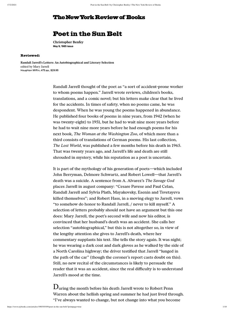 Poet in The Sun Belt - by Christopher Benfey - The New York Review of ...